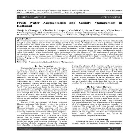 Fresh Water Augmentation and Salinity Management in Kuttanad | PDF