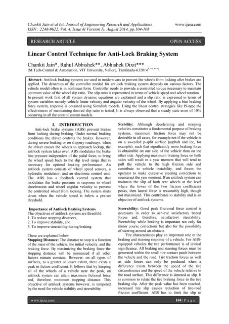 Anti lock braking (ABS) Model based Design in MATLAB-Simulink | PDF ...