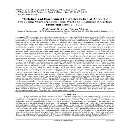 “Isolation and Biochemical Characterization of Antibiotic Producing ...