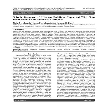 Seismic Response Of Adjacent Buildings Connected With Nonlinear Viscous And Viscoelastic Dampers