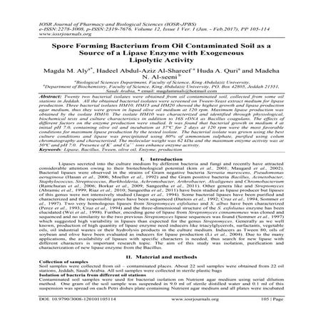 Spore Forming Bacterium from Oil Contaminated Soil as a Source of a ...
