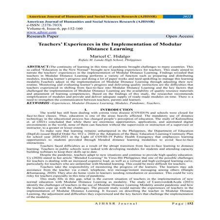 Teachers’ Experiences in the Implementation of Modular Distance ...