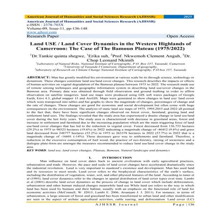 Land USE / Land Cover Dynamics in the Western Highlands of Camerroon ...