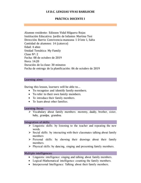 Family lesson 1 lesson plan | PDF