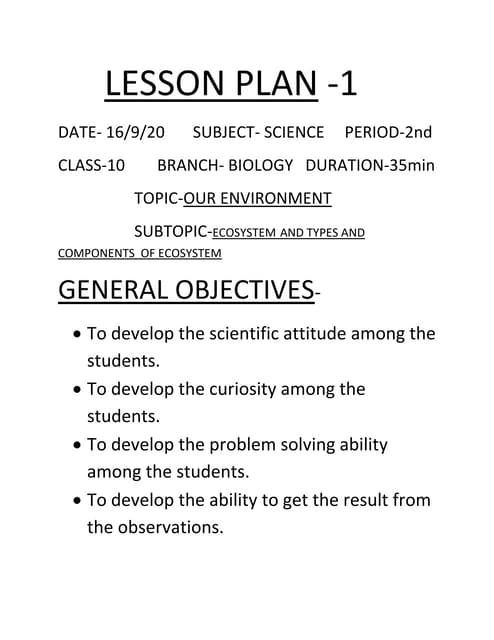 LESSON PLAN SCIENCE 7 ECOSYSTEM BIOTOC AND ABIOTIC FACTORS | DOCX | Environment | Science