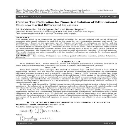 Catalan Tau Collocation for Numerical Solution of 2-Dimentional ...