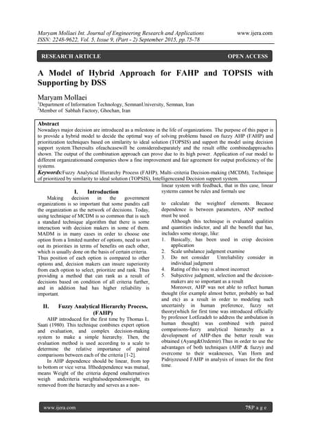 Application Of Fuzzy Analytic Hierarchy Process And Topsis Methods For