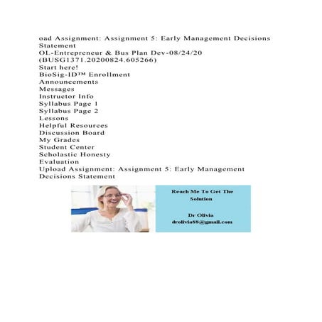 oad Assignment Assignment 5 Early Management Decisions Statement.docx