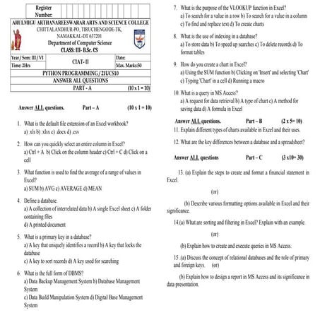 MS Excel MCQ Questions and Answers (Microsoft Office) | PDF