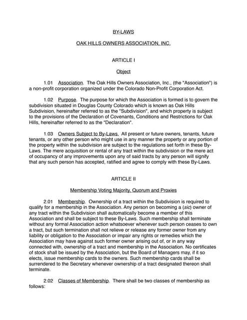 Apartment Association Byelaws Template | DOC