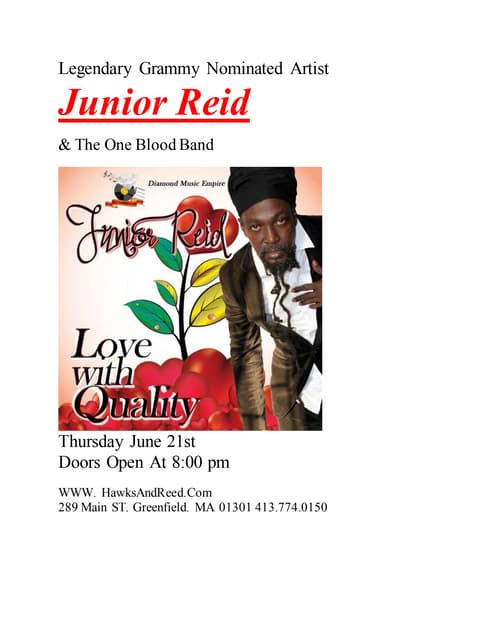 Legendary Grammy Nominated Artist Junior Reid and The One Blood Band | PDF