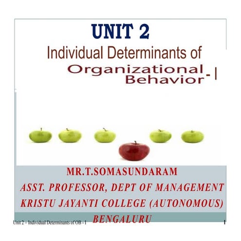 Organizational Behaviour - Individual Determinants of OB I | PDF