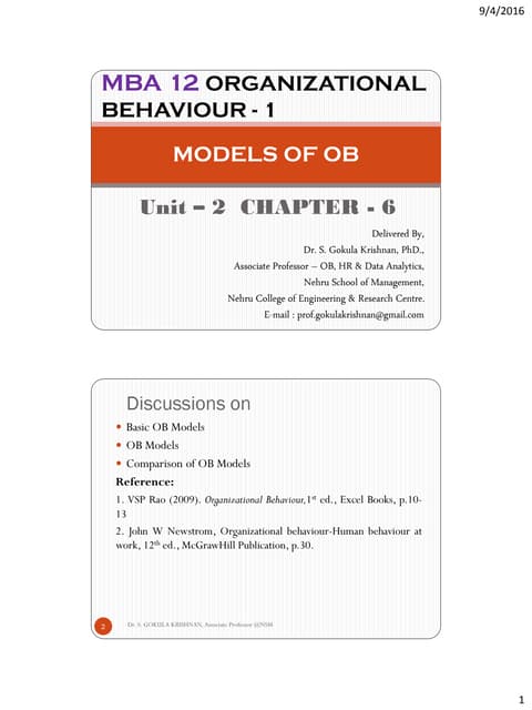 Models of Organisational Behaviour | PDF