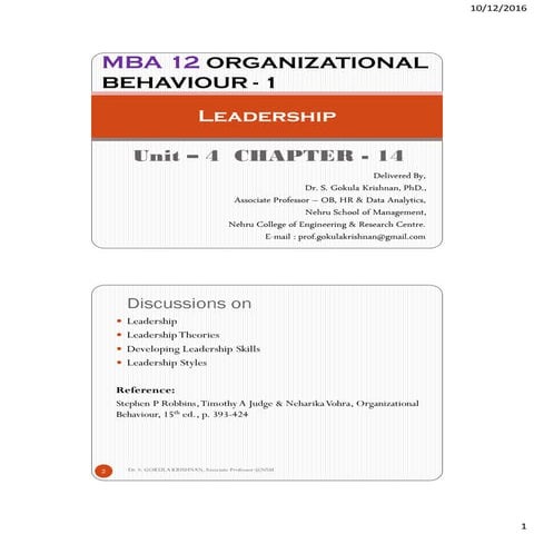 Ob1 unit 4 chapter - 14 - leadership | PDF