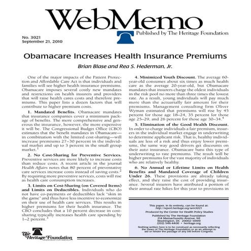 Obamacare: Increases Health Insurance Premiums | PDF