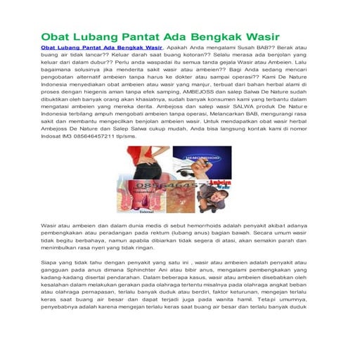 Lubang pantat sakit ada benjolan wasir | PDF
