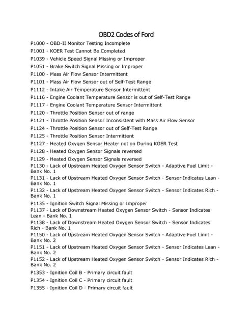 Ford OBD1 Code List (PDF) | PDF