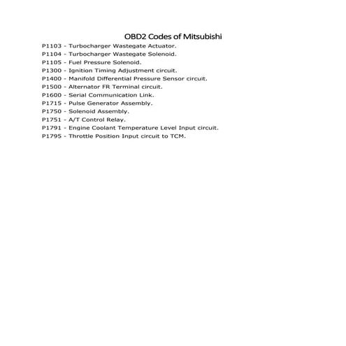 Mitsubishi OBD2 Codes | PDF