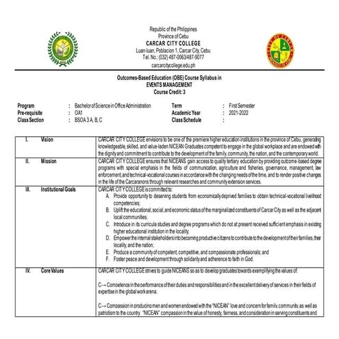 Obe course syllabi new format | DOCX