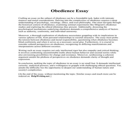 Obedience Essay. Kendall College of Art and Design of Ferris State University | PDF | Education