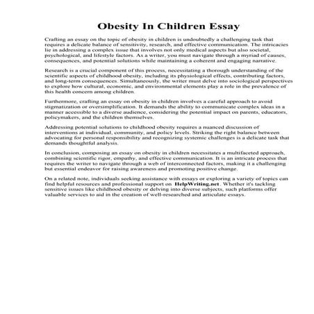 Obesity In Children Essay | PDF