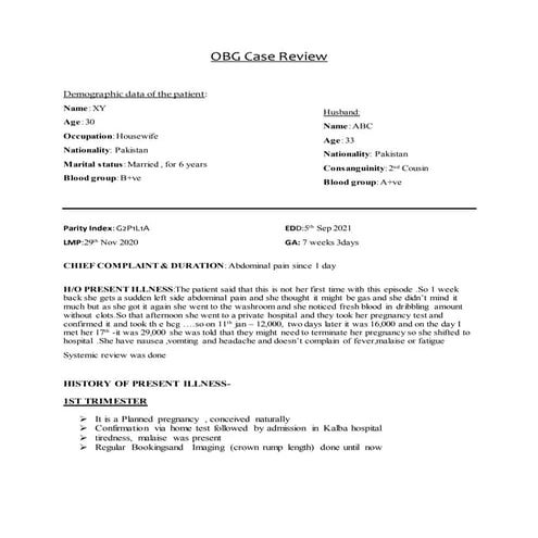 Obg case review of ectopic Pregnancy | DOCX