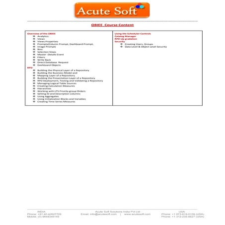 OBIEE Training Courses | Oracle Business Intelligence ... | PDF