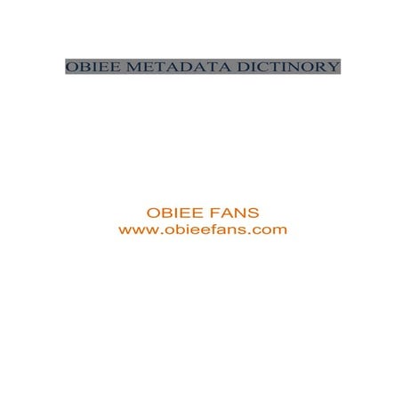 Obiee Metadata Dictionary Doc Computing Technology And Computing