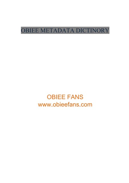 Obiee Metadata Dictionary Doc Computing Technology And Computing