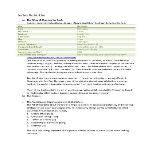 The Art of War Summary | DOCX | Business Administration | Business