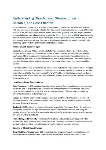 Understanding Object-Based Storage: Efficient, Scalable, and Cost ... Understanding Object-Based Storage: Efficient, Scalable, and Cost ...