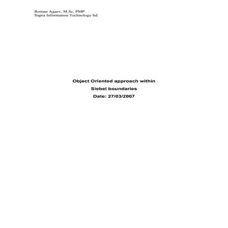 Object Oriented Approach Within Siebel Boundaries Pdf