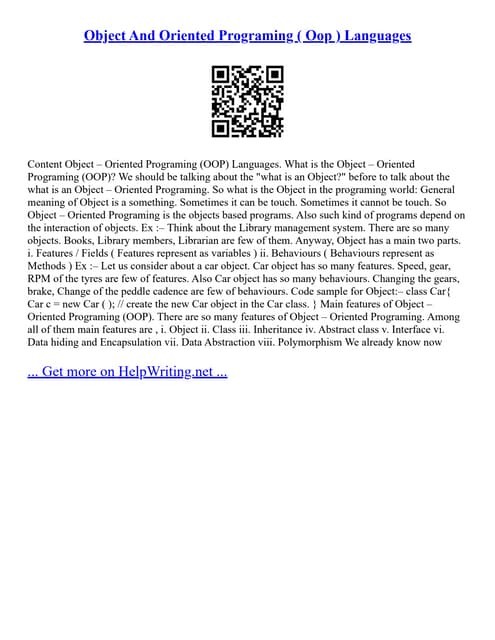 Object And Oriented Programing Oop Languages Pdf 7595