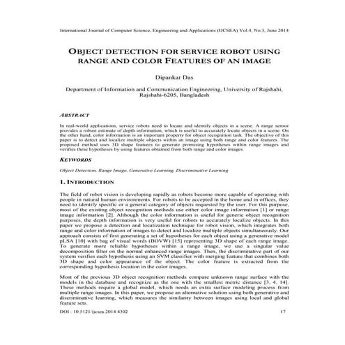 Object detection for service robot using range and color features of an ...