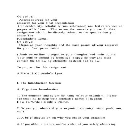 Objective Assess sources for your research for your final pres | DOCX