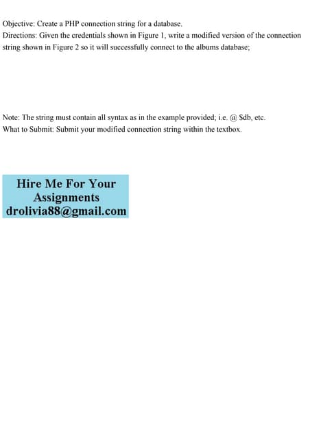 Objective Create A Php Connection String For A Databasedirectionpdf