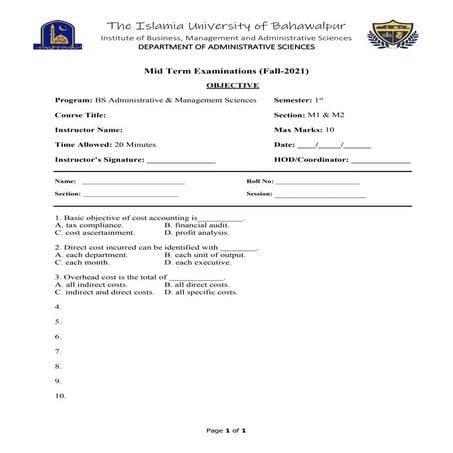 Objective Paper of Islamia university bahawalpur | DOCX