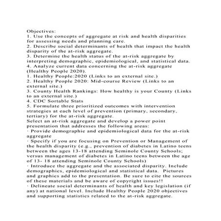 Objectives1. Use the concepts of aggregate at risk and health d.docx ...