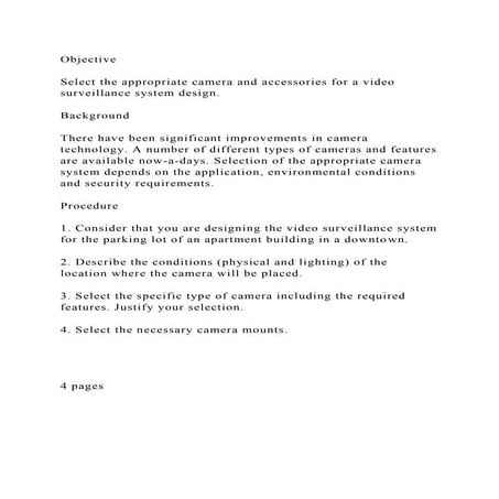 ObjectiveSelect the appropriate camera and accessories for a vid.docx ...