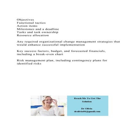 ObjectivesFunctional tacticsAction itemsMilestones and a dea.docx