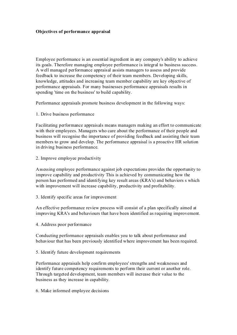 Objectives Of Performance Appraisal Objectives Of Performance Appraisal