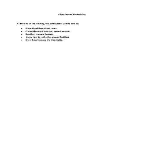 Objectives of the training | DOCX | Agriculture | Industries