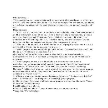 ObjectivesThis assignment was designed to prompt the student .docx | Museums & Galleries ...