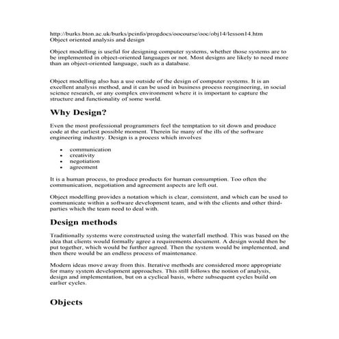 Object Oriented Analysis And Design Doc Programming Languages Computing