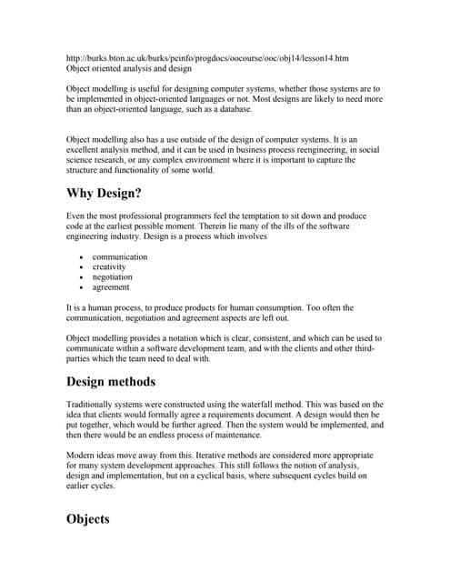 Object Oriented Analysis And Design Doc Programming Languages Computing
