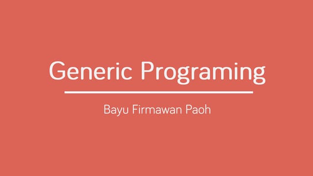 Object Oriented Programing Generic Programing Pdf