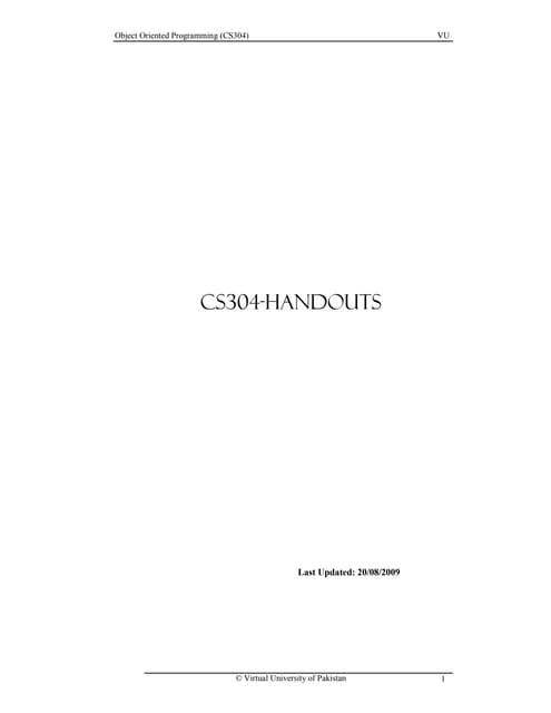Object Oriented Programming Oop Cs304 Handouts Pdf