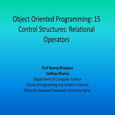 Object Oriented Programming15 Control Structures Relational Operators Pdf