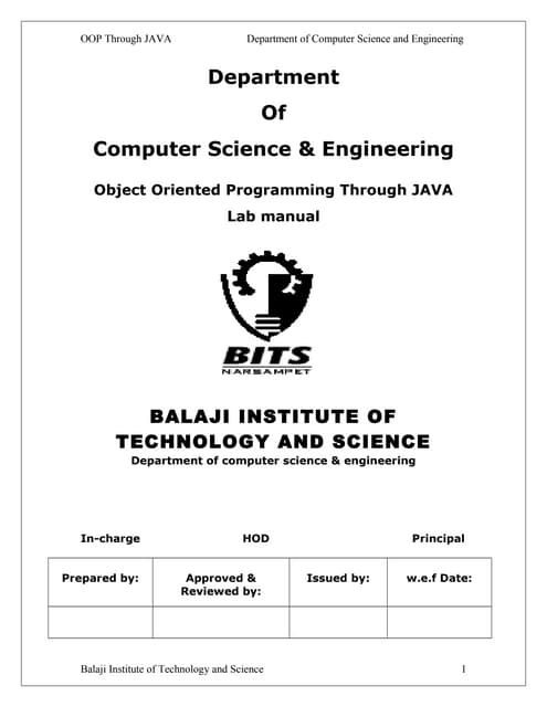 Object Oriented Programming La Bmanual Jntu Doc Programming Languages Computing