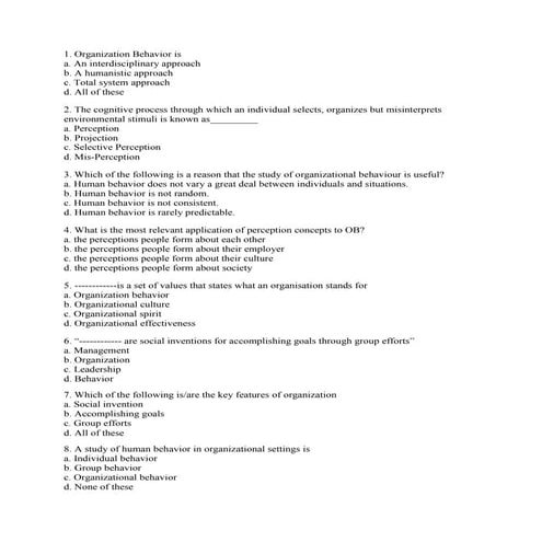 Management Concepts Multiple Choice Questions (MCQ) | PDF